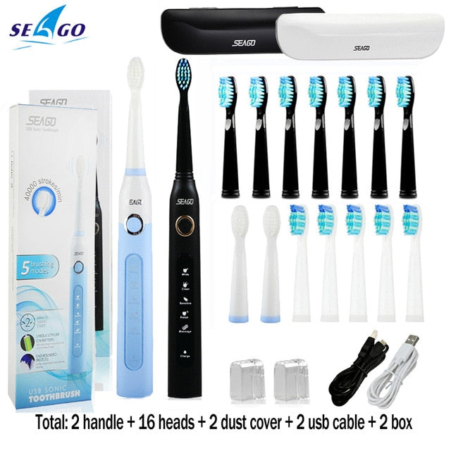 Seago Sonic Electric Toothbrush SG-507 Adult Timer Brush 5 Mode USB Ch ...